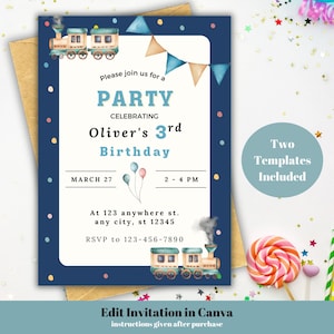 Editable Train Theme Birthday Invitation, Choo Choo Train Party ...