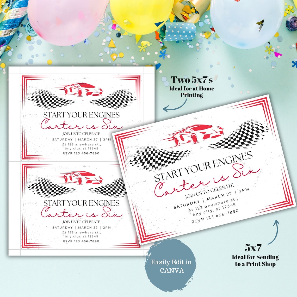 Race Car Theme Party Invitation, Race Car Birthday, Kid's Racing Party ...
