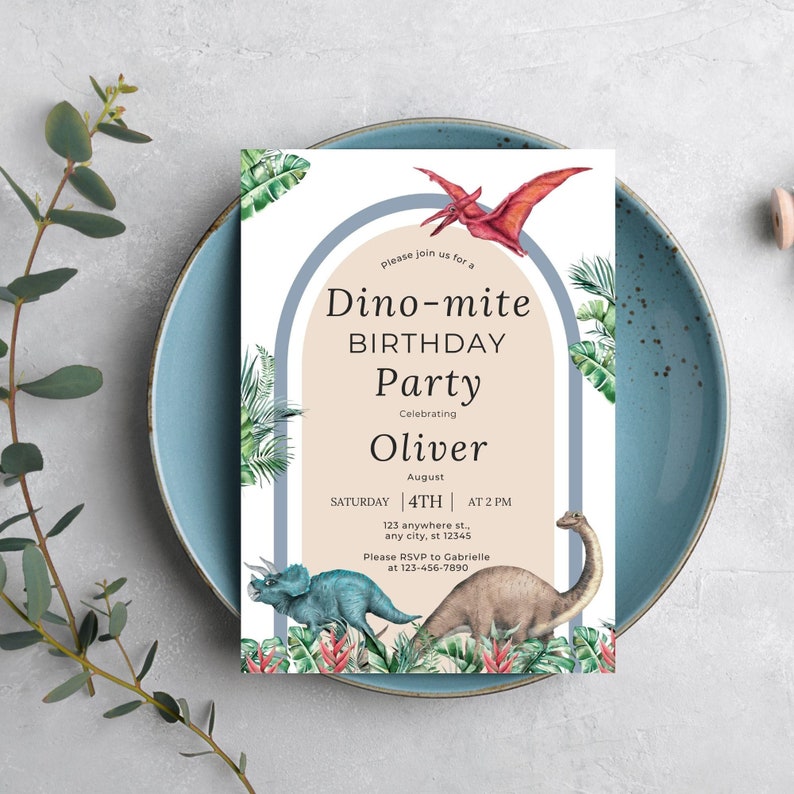 Dinosaur Birthday Invitation, Editable Dino Themed Party Invitation ...