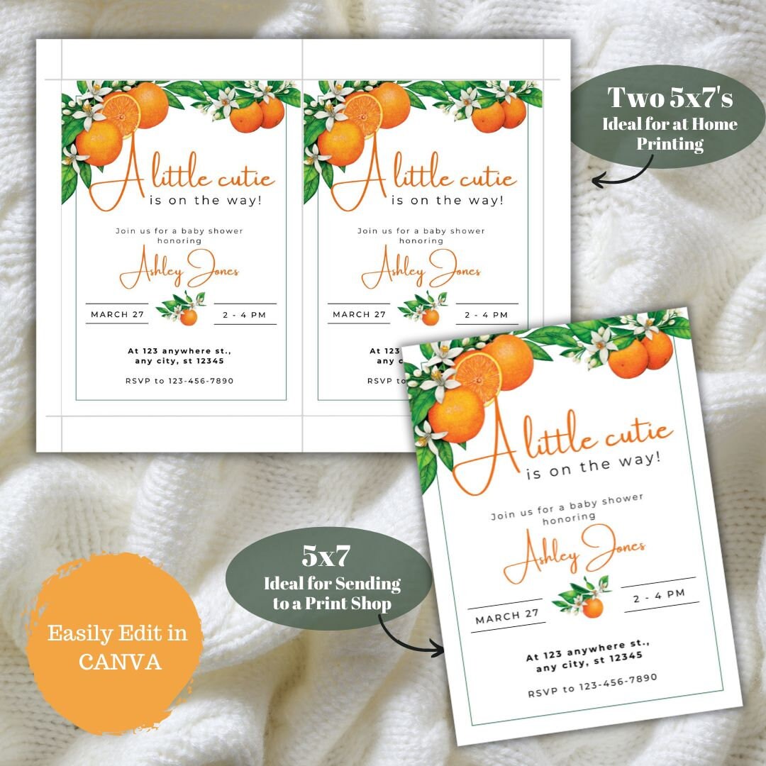 Editable A Little Cutie Baby Shower Invitation, Citrus Themed Baby ...