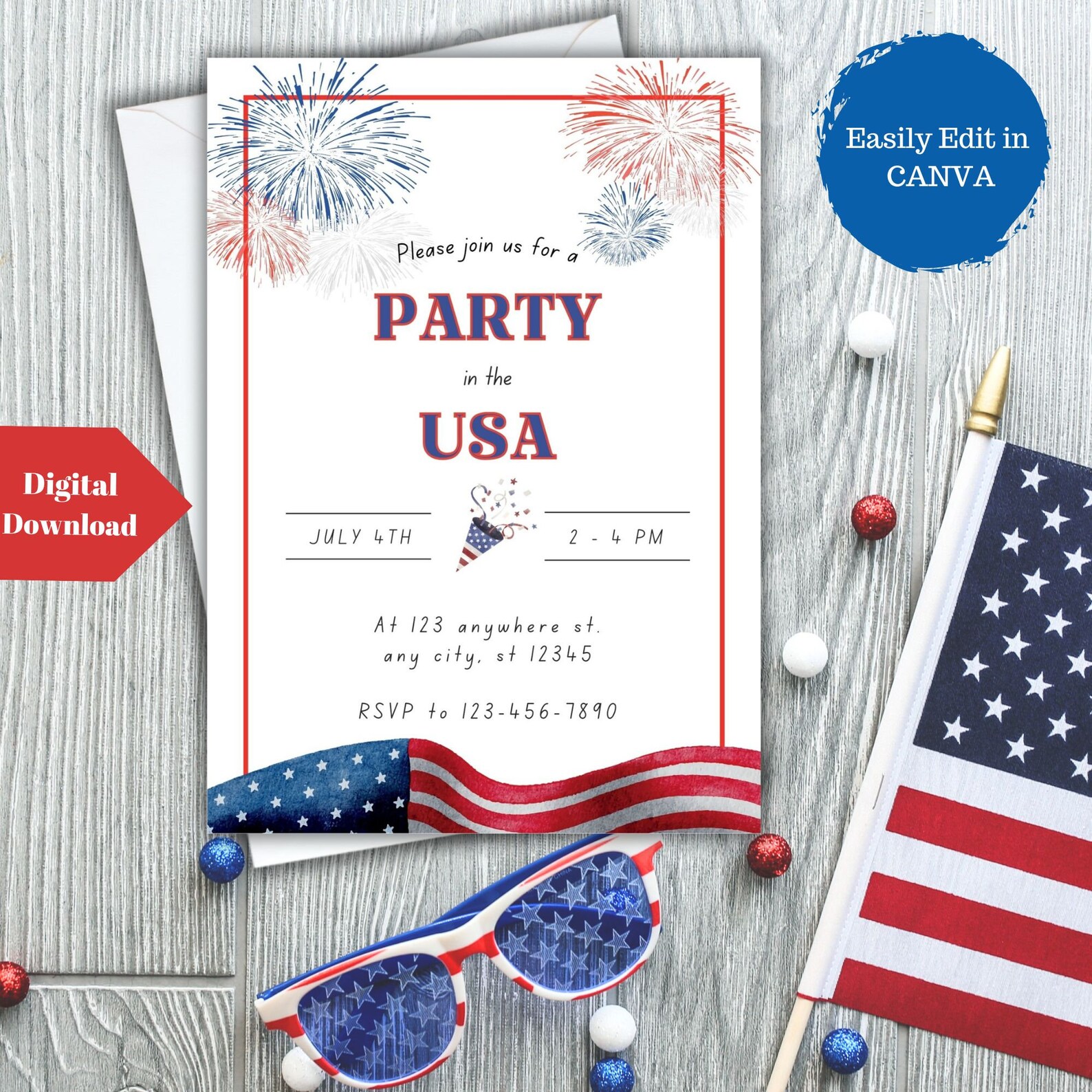 Printable Fourth of July Party Invitation, 4th of July Invite, July 4th ...