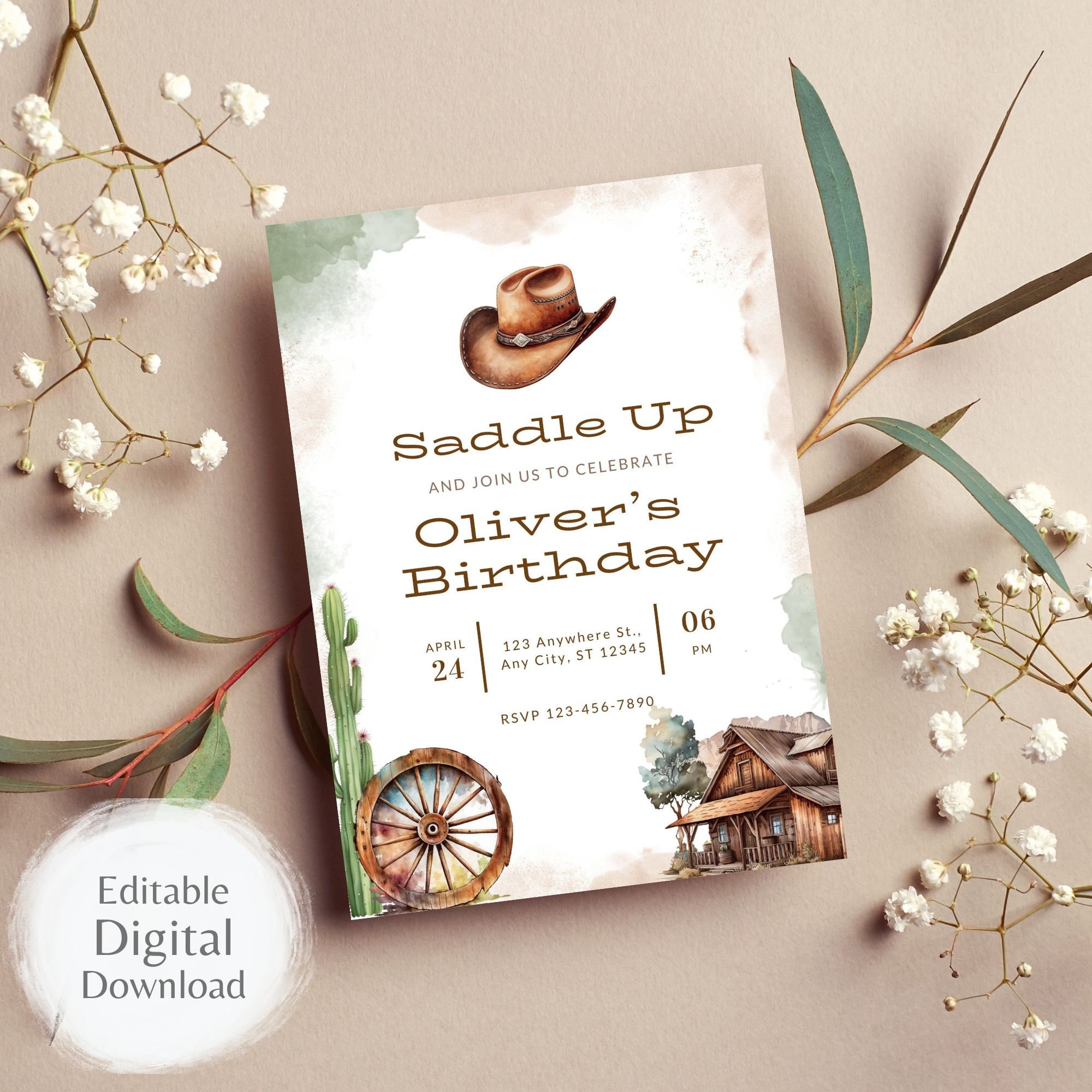 Editable Western Birthday Invitation, Country Western Printable Invite ...