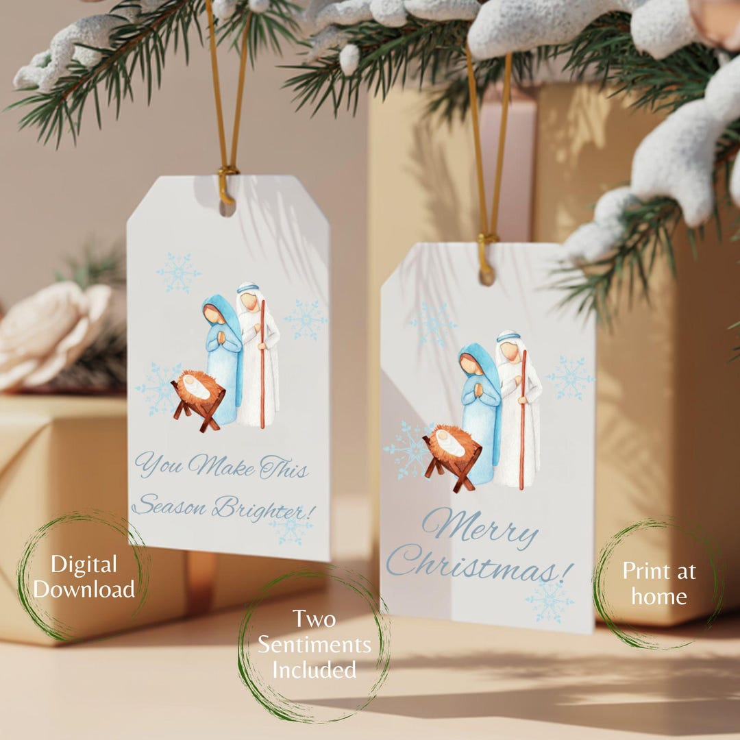 Nativity Christmas Gift Tags Printable, Jesus Mary Joseph Gift Labels ...