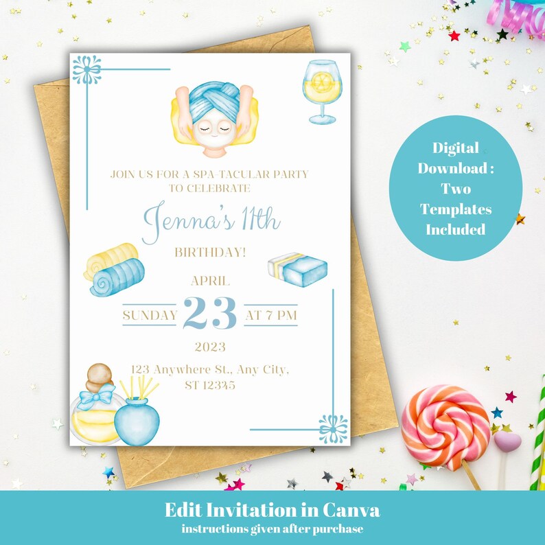 Printable Spa Birthday Invitation, Glamour Birthday Party, Spa Themed ...