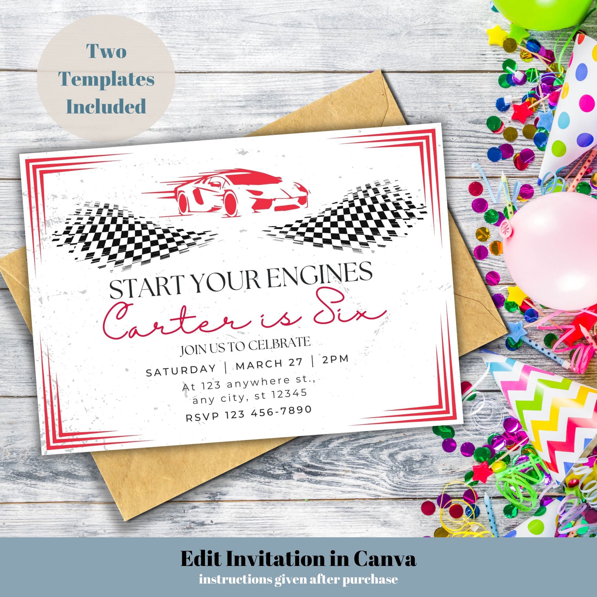 Race Car Theme Party Invitation, Race Car Birthday, Kid's Racing Party ...