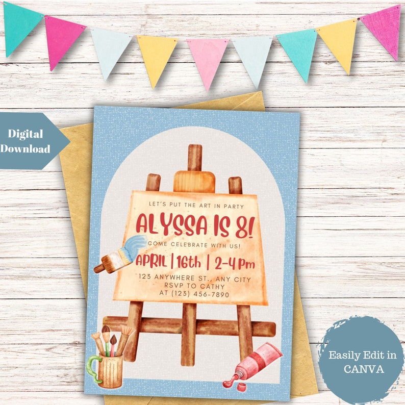 Artist Birthday Invitation Printable Painting Party Invite Creative Kid ...