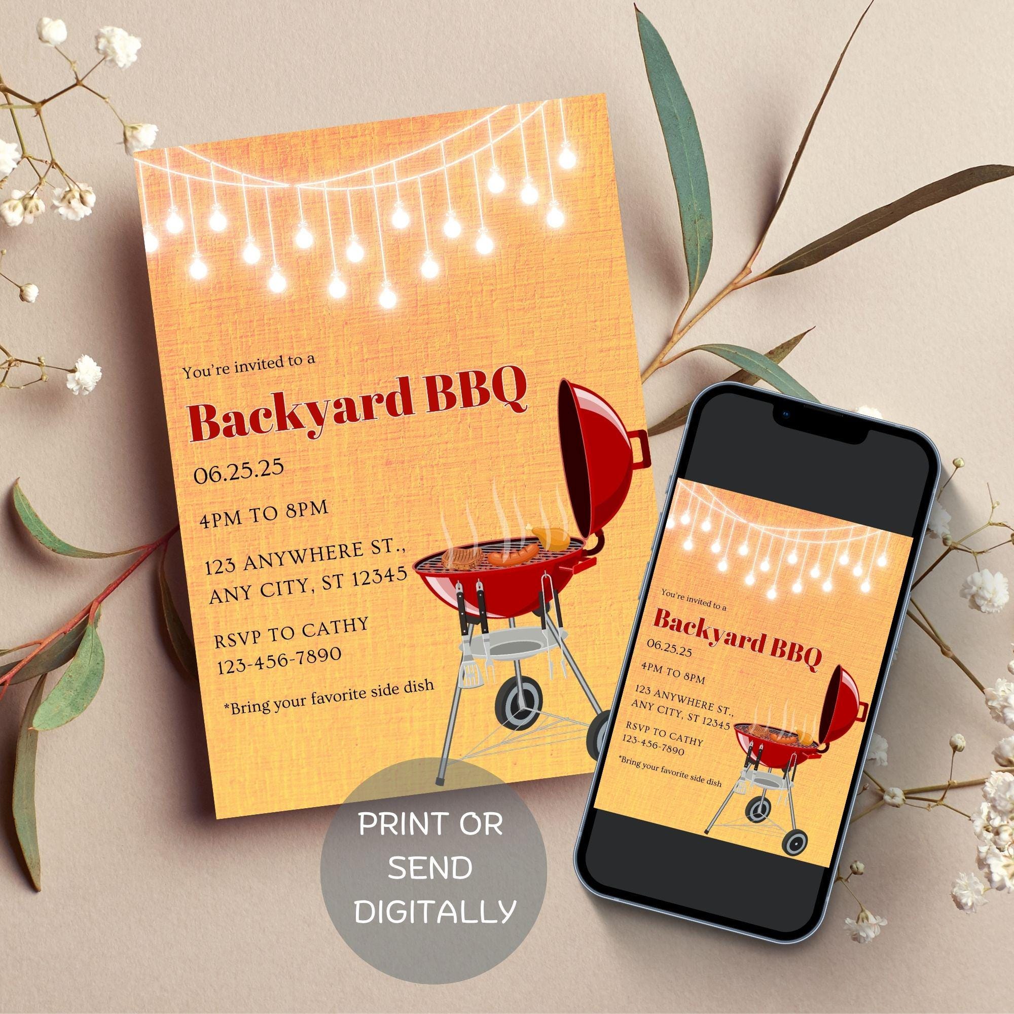Printable Family BBQ Invitation, Backyard Barbeque Invitation, BBQ ...