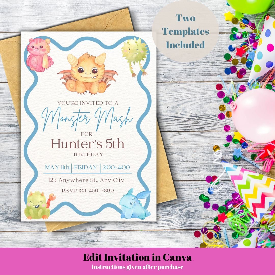 Monster Birthday Printable Monster Boy Birthday Printable Girl Monster ...