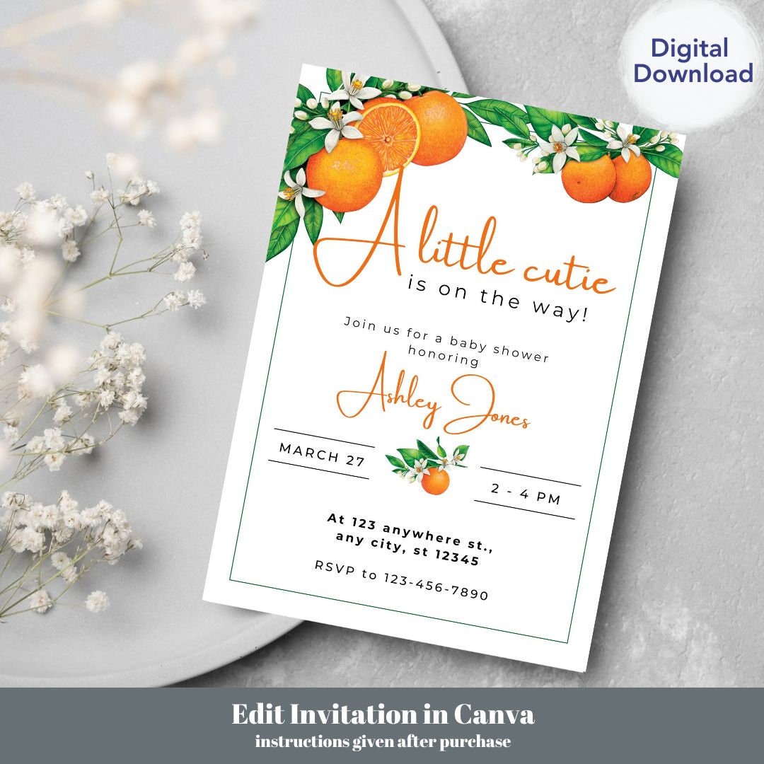 Editable A Little Cutie Baby Shower Invitation, Citrus Themed Baby ...