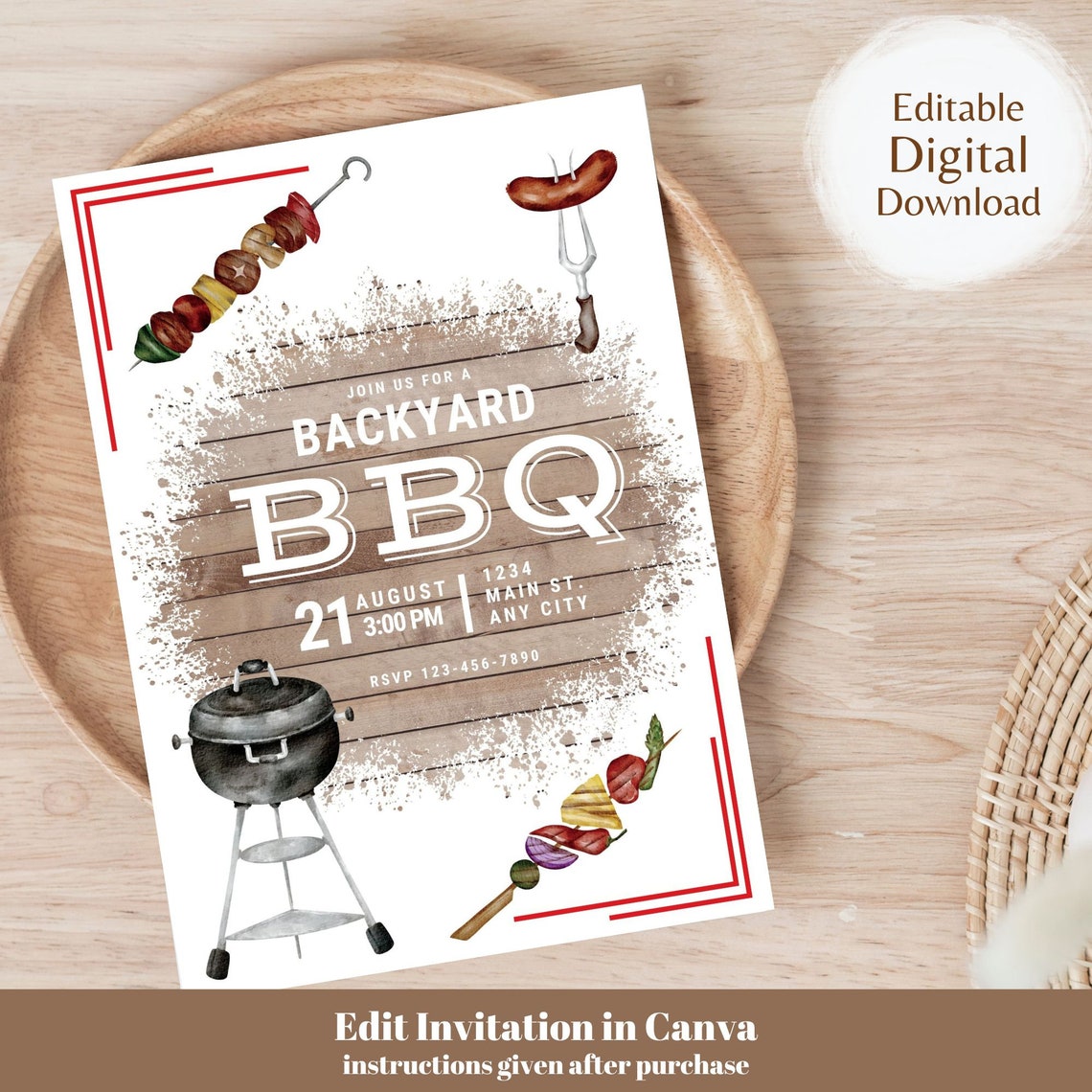 Printable Backyard Barbeque Invitation, BBQ Evite, Summer Party ...