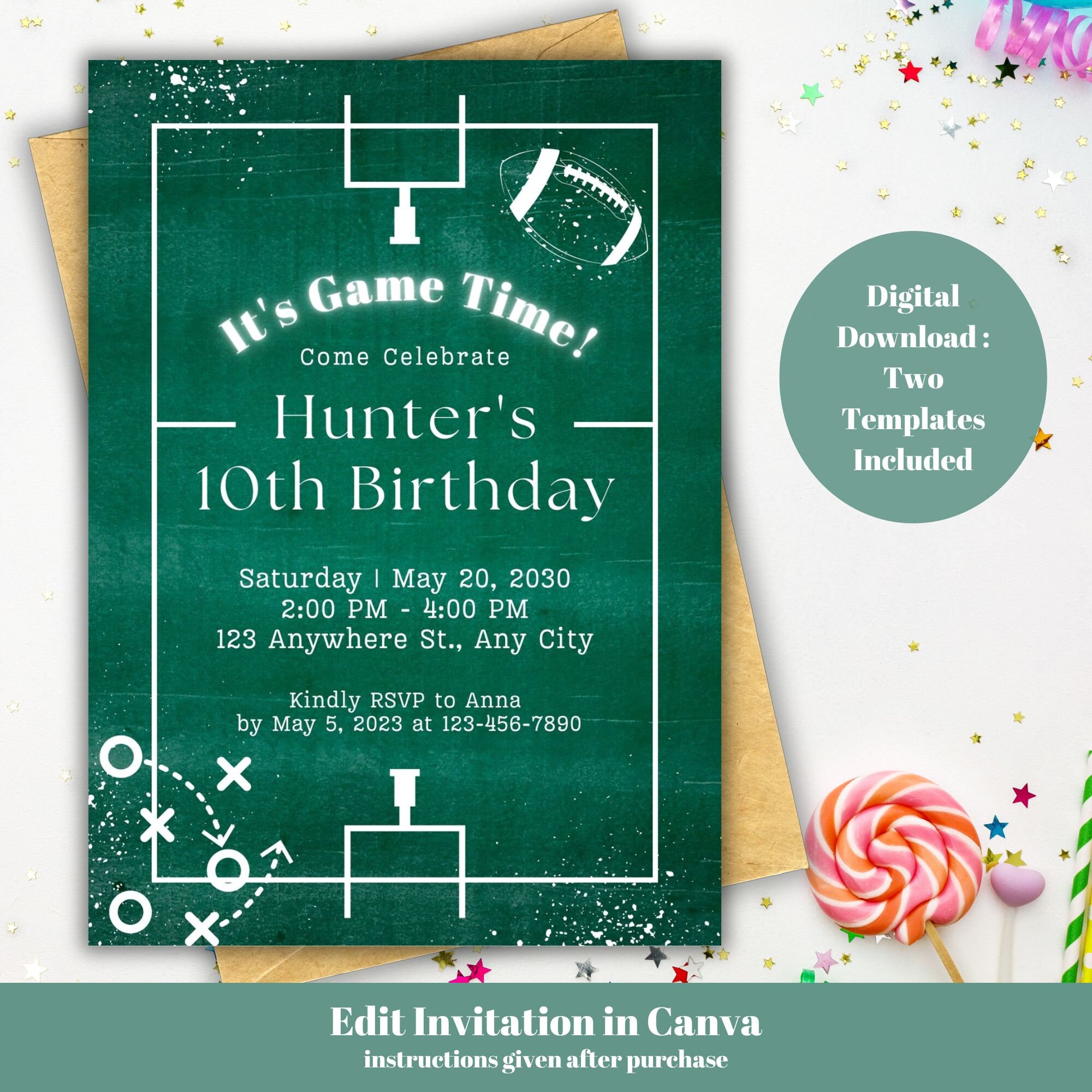 Printable Football Theme Party Invitation, Sports Party Invitation ...
