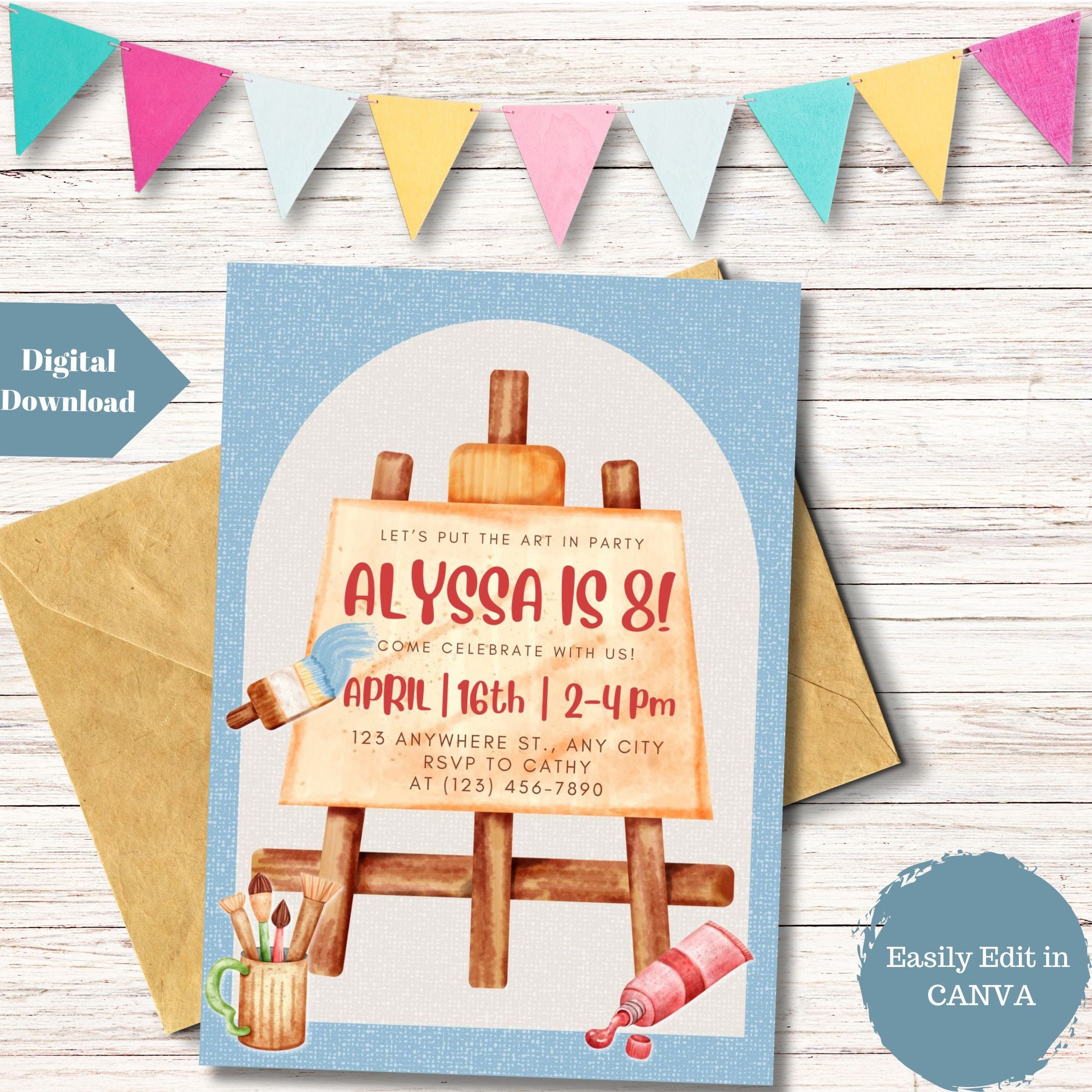 Artist Birthday Invitation Printable Painting Party Invite Creative Kid ...