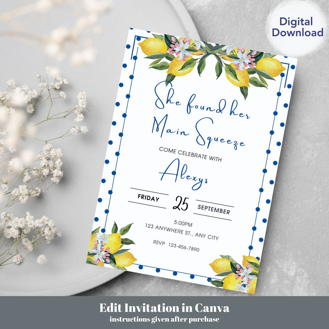 Editable Lemon Bridal Shower Invitation, Lemon Themed Party, Summer ...