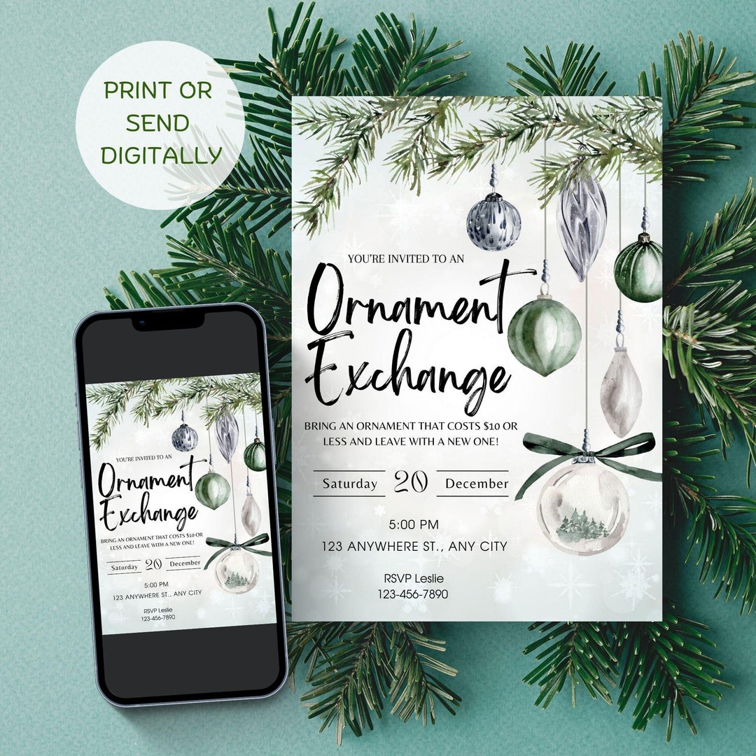 Ornament Exchange Invitation, Editable Digital Holiday Party Invite ...