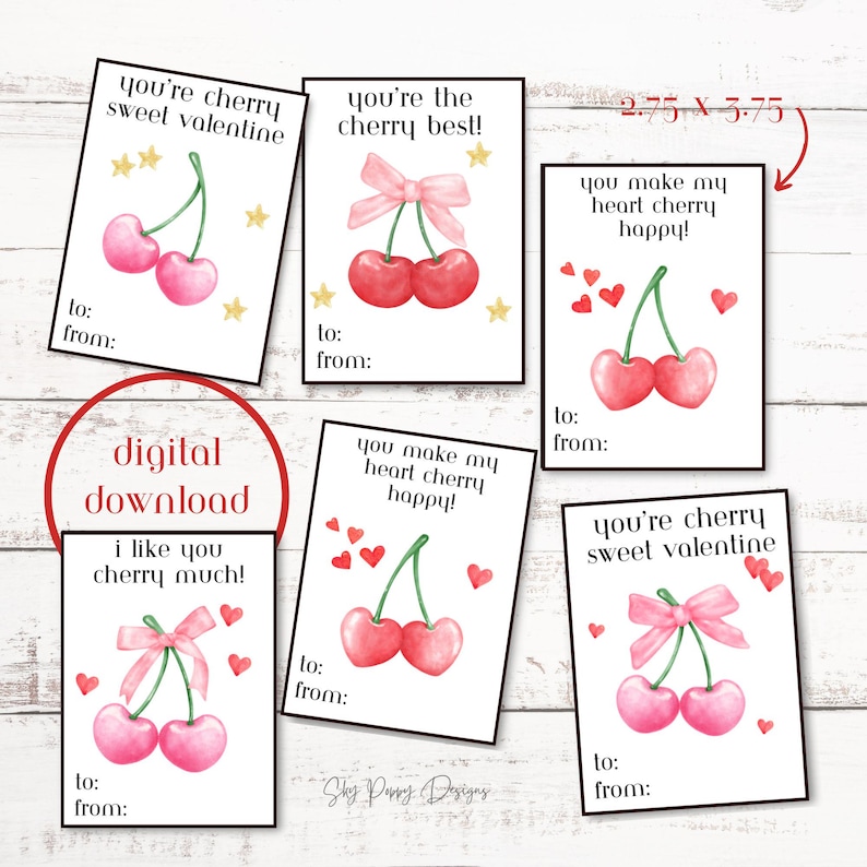 Cherry Printable Valentine Cards, Cherry Sweet Valentine, Class Party ...