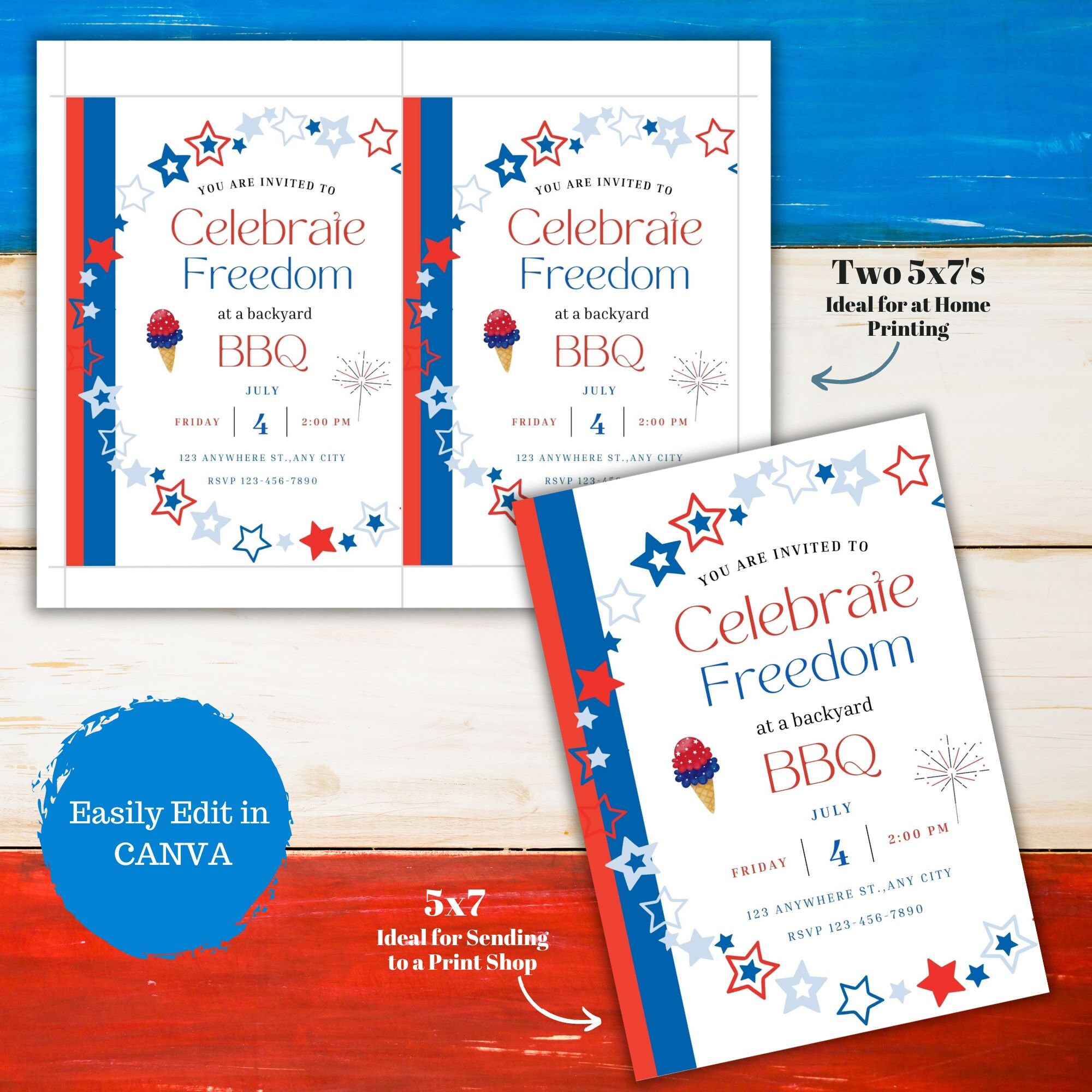 Fourth of July Editable Party Invitation, 4th of July Invite ...