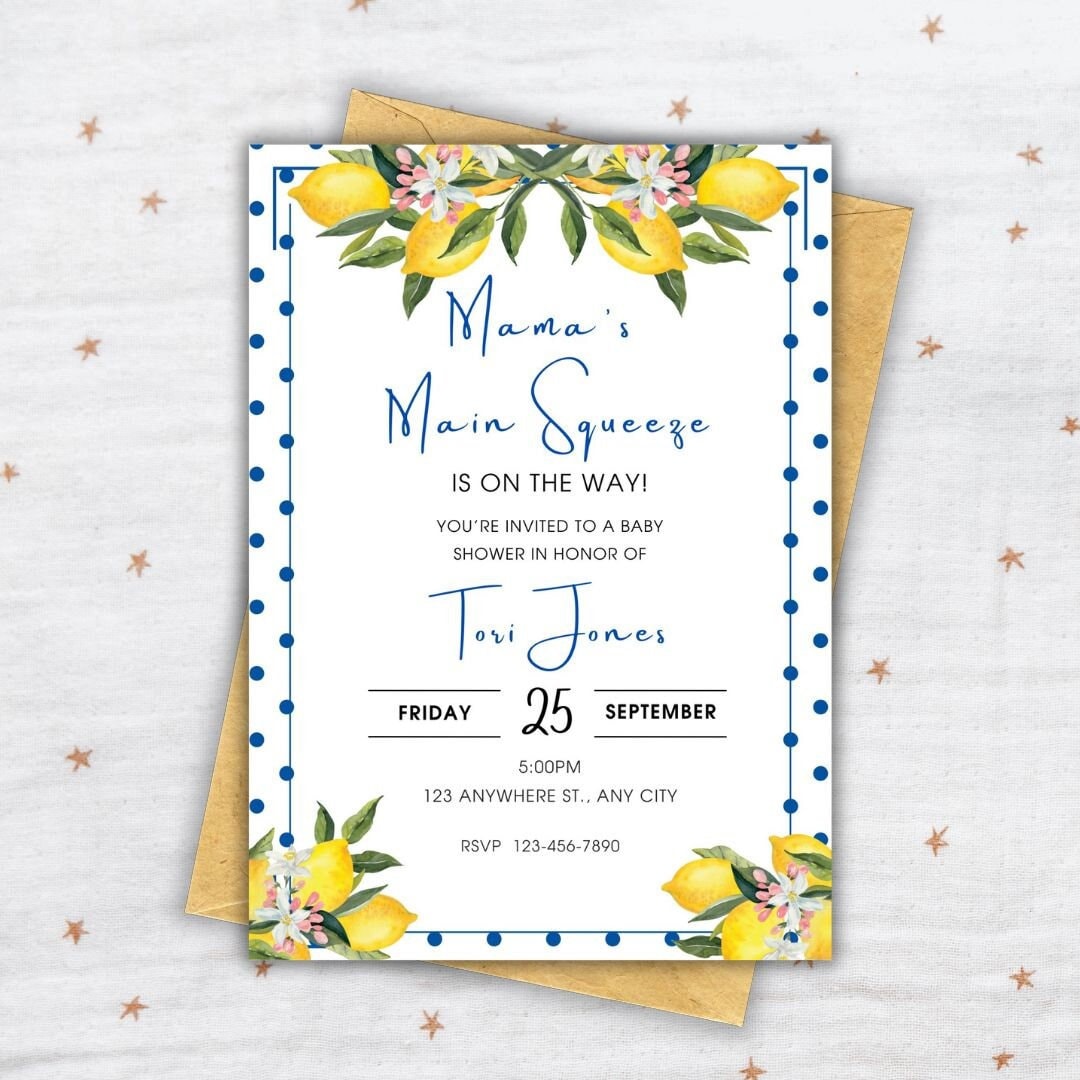 Printable Lemon Theme Baby Shower Invitation, Main Squeeze Baby Shower ...