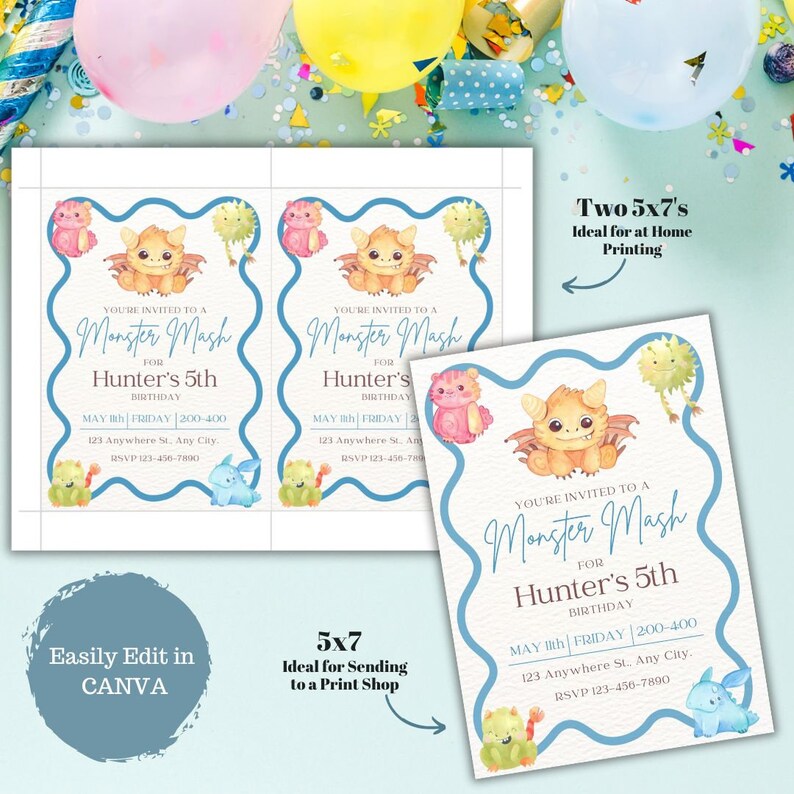 Monster Birthday Printable Monster Boy Birthday Printable Girl Monster ...