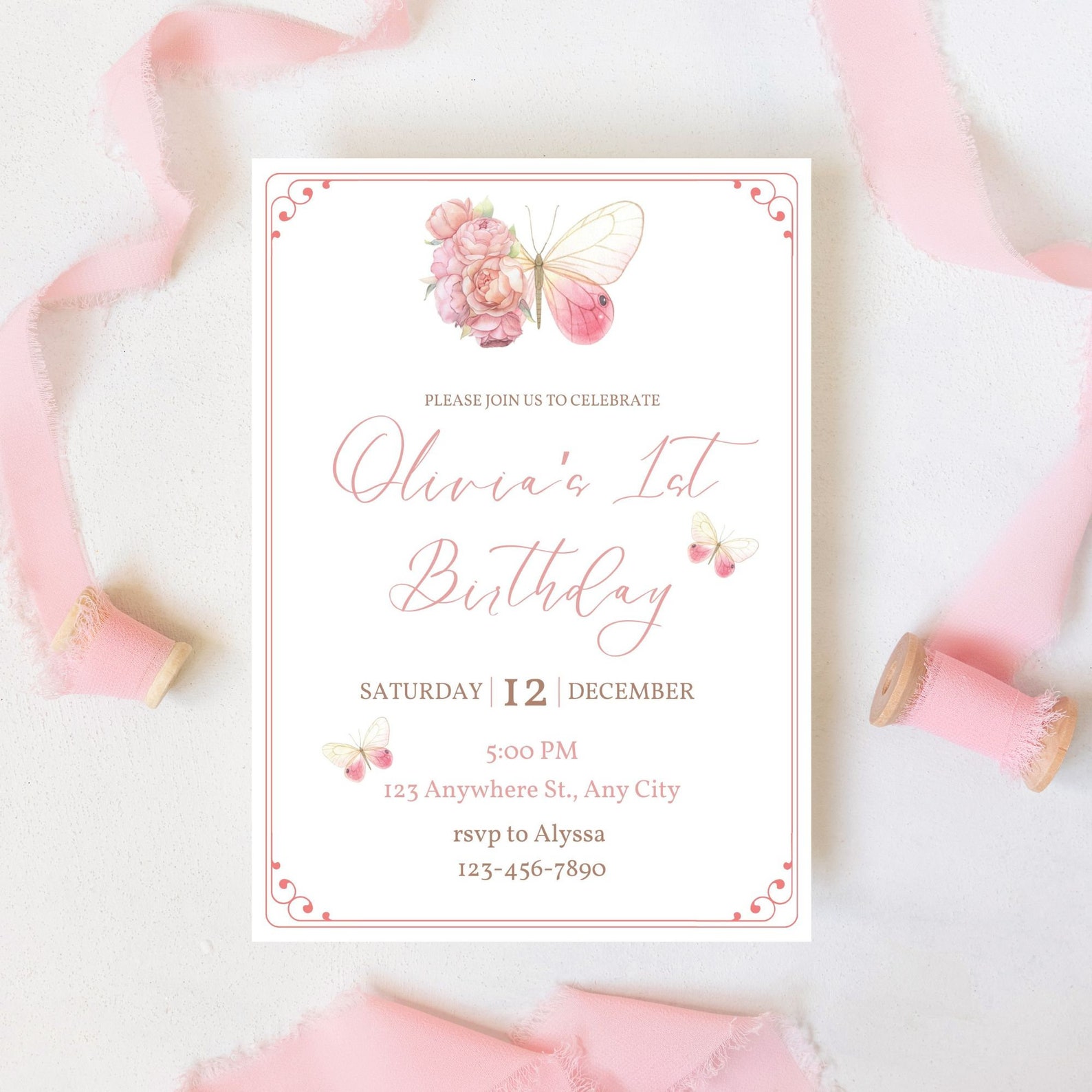Editable Butterfly Birthday Invitation, Butterfly Theme, Elegant ...