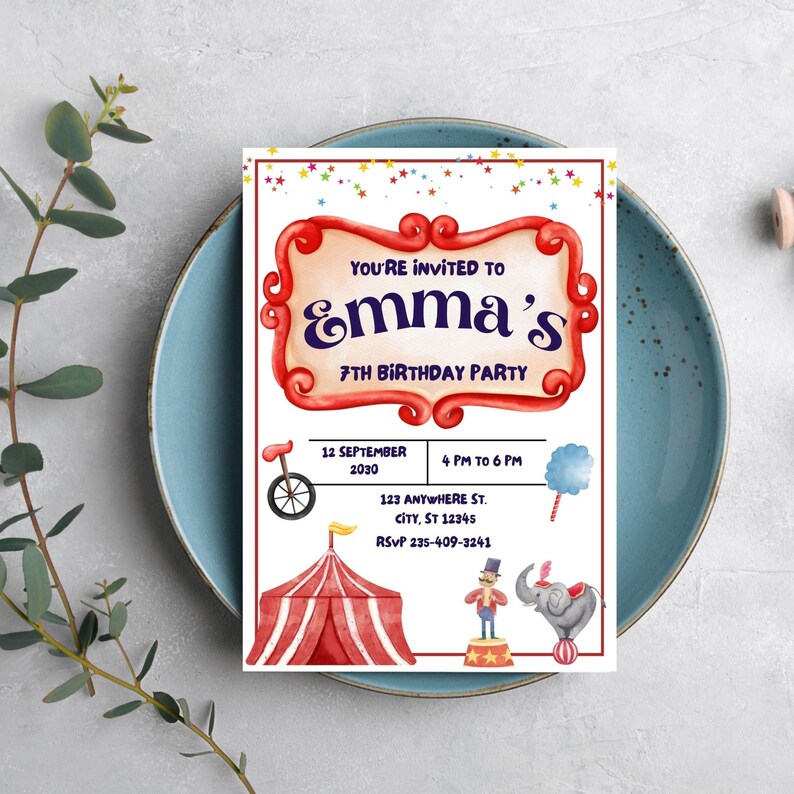 Editable Circus Invitation, Kid Circus Party Invitation, Circus Themed ...