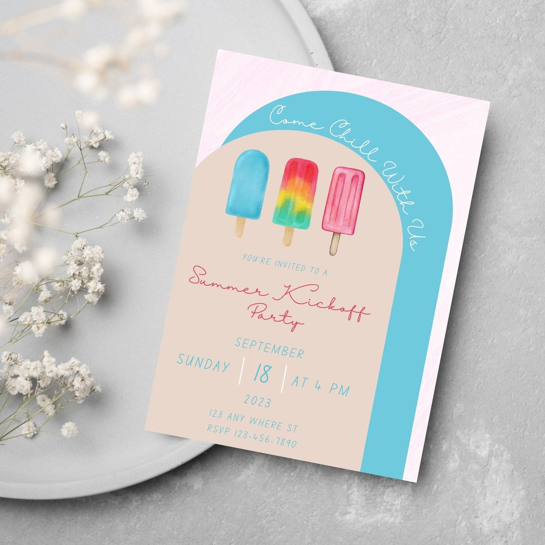 Popsicle Party Invitation - Editable Summer Invite, Come Chill With Us ...