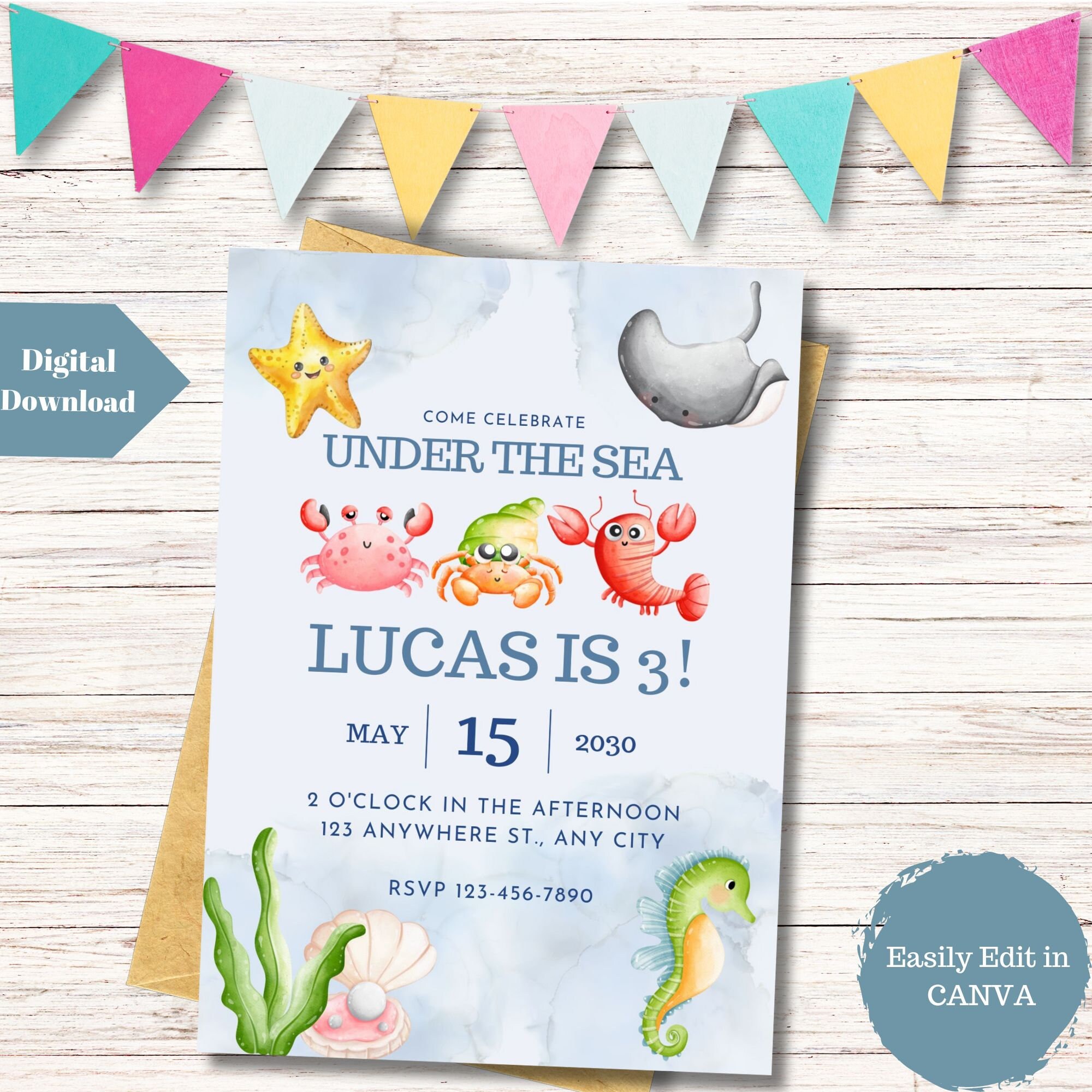 Ocean Birthday Invitation Printable Girl Birthday Sea Invite Boy ...