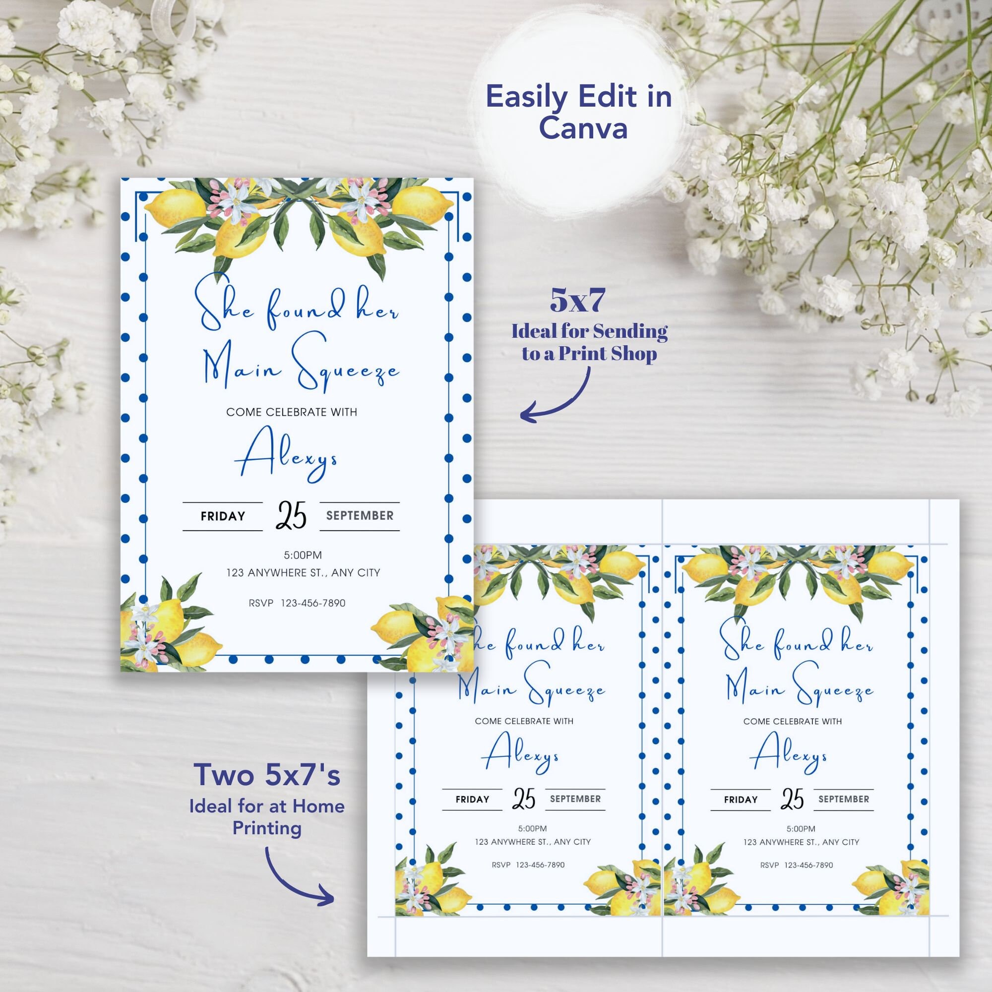 Editable Lemon Bridal Shower Invitation, Lemon Themed Party, Summer ...