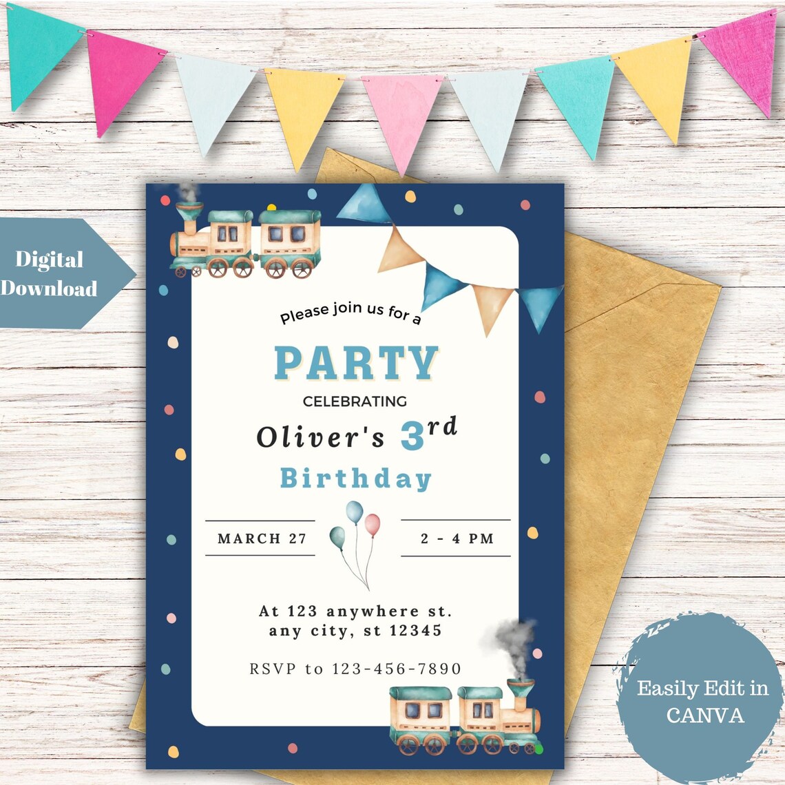 Editable Train Theme Birthday Invitation, Choo Choo Train Party ...