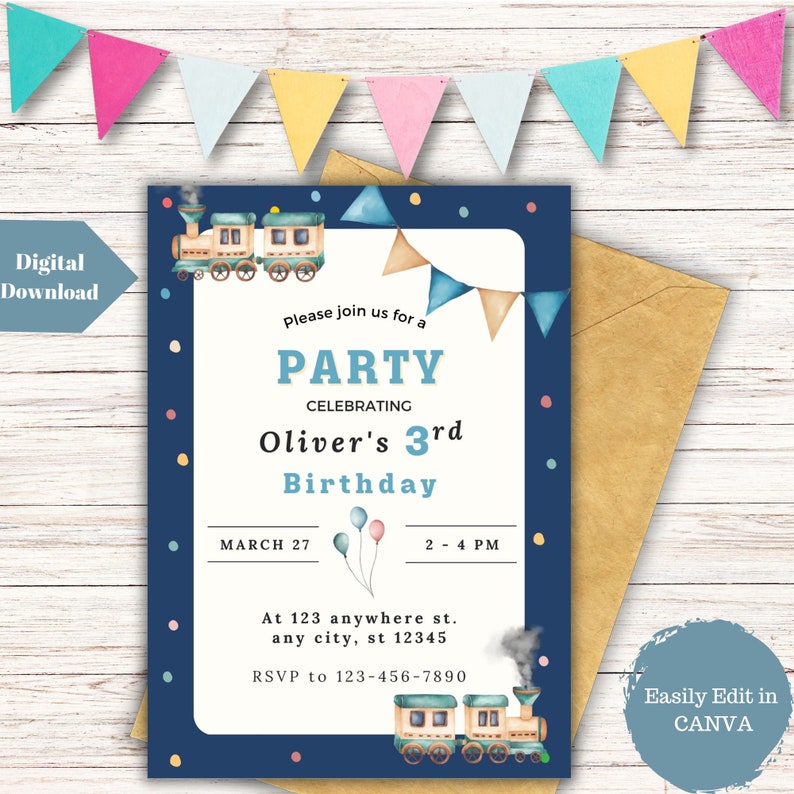 Editable Train Theme Birthday Invitation, Choo Choo Train Party ...