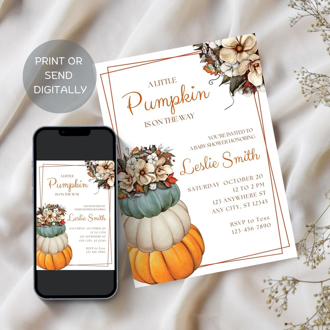 Little Pumpkin Baby Shower Invitation, Editable Download, Fall Baby ...