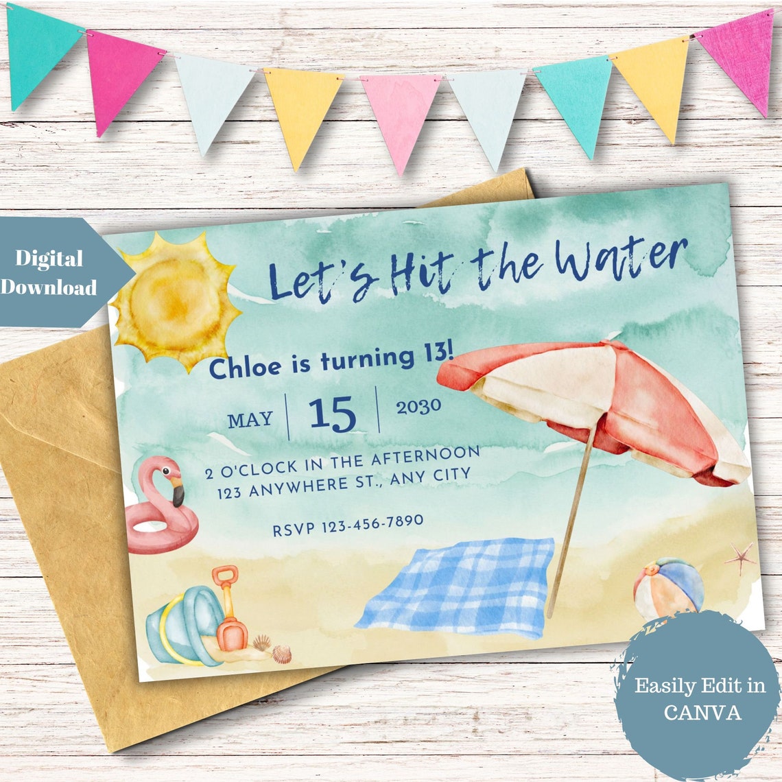 Ocean Theme Printable Birthday Invitation Beach Party Teen Invite ...