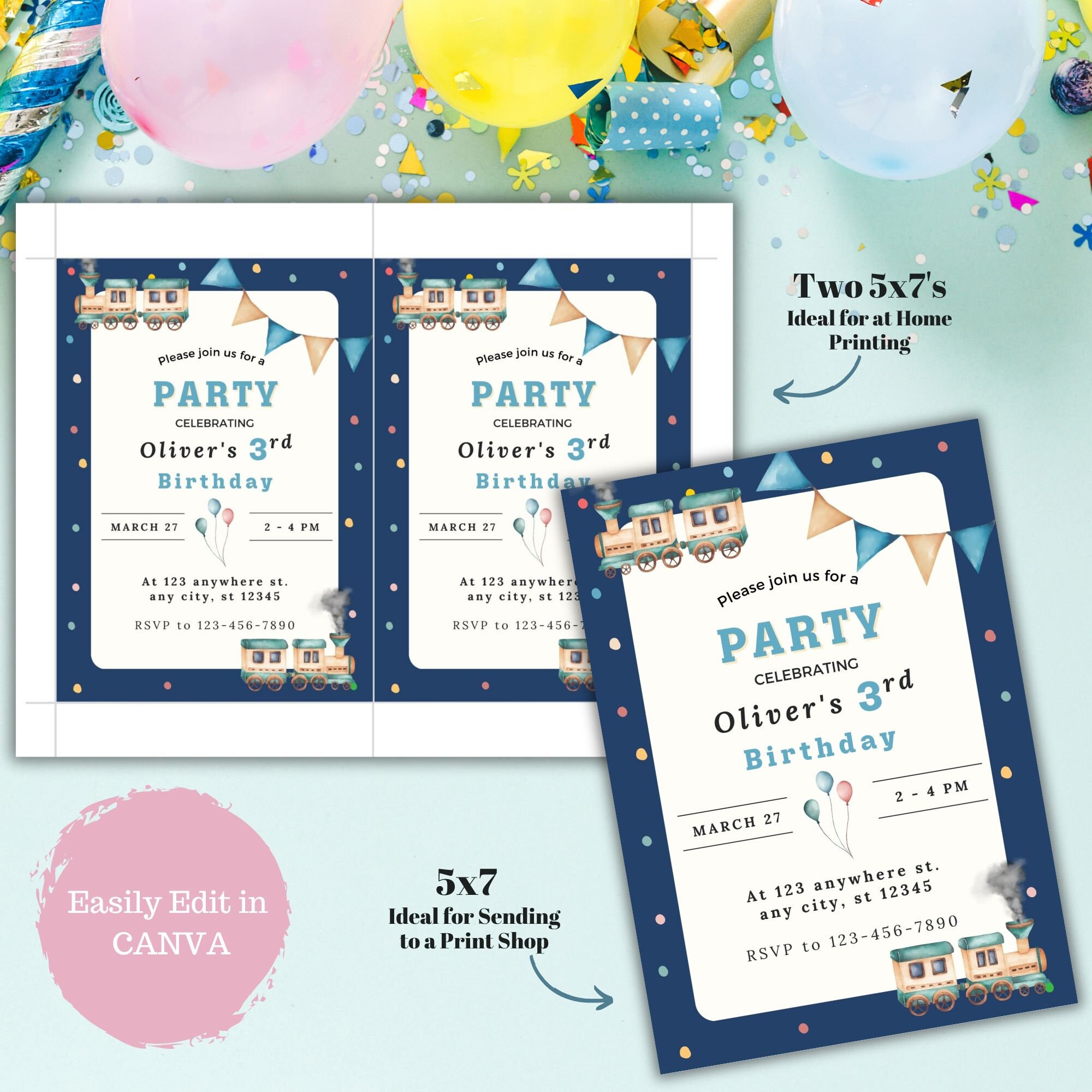 Editable Train Theme Birthday Invitation, Choo Choo Train Party ...