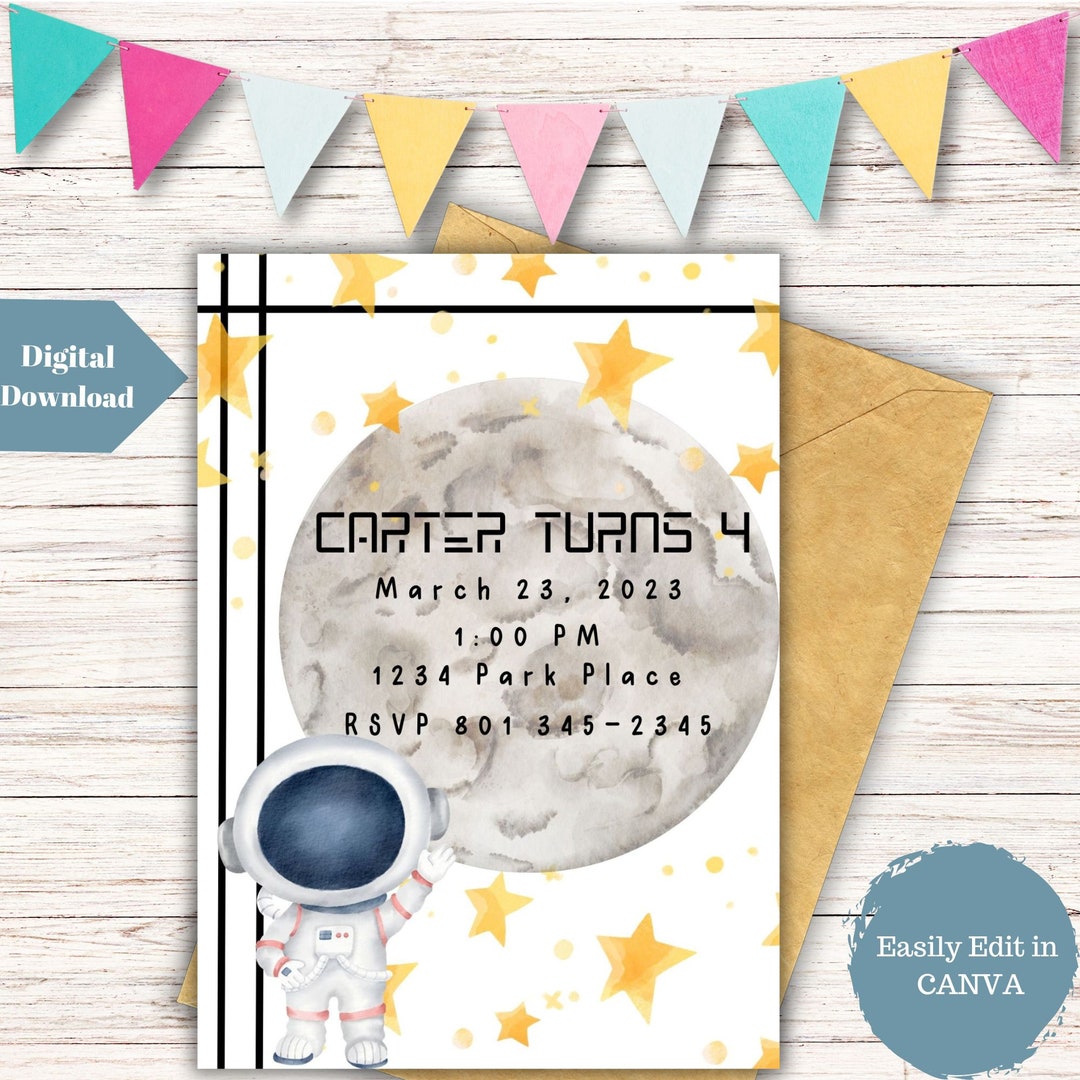 Printable Space Theme Birthday Invitation, Space Birthday, Astronaut ...