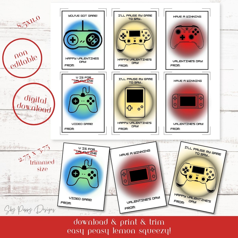 Video Game Printable Valentine Cards, Video Controller Valentine, Gamer ...