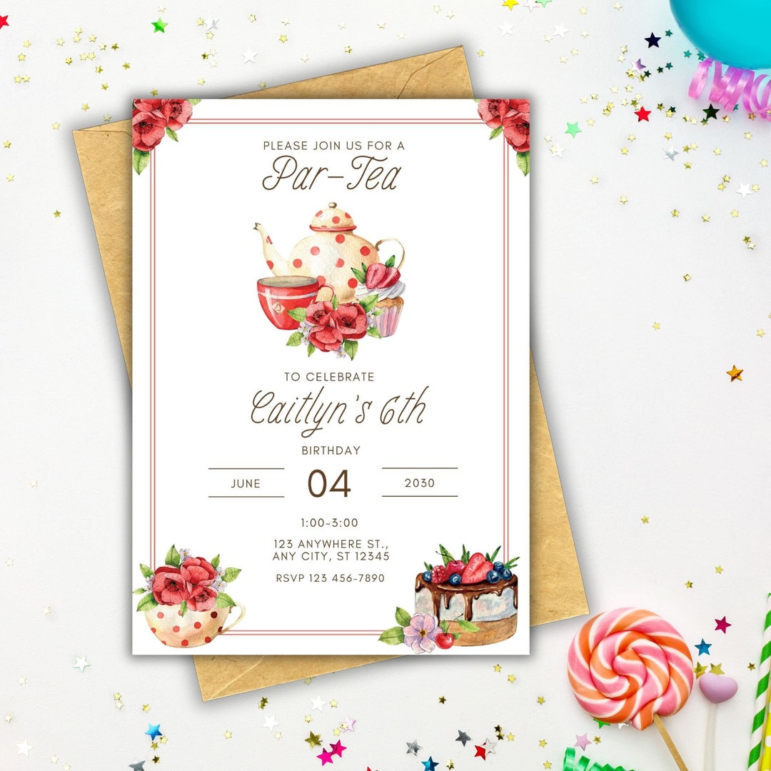 Tea Party Birthday Invitation, Editable Whimsical Tea Time Invite, Tea ...