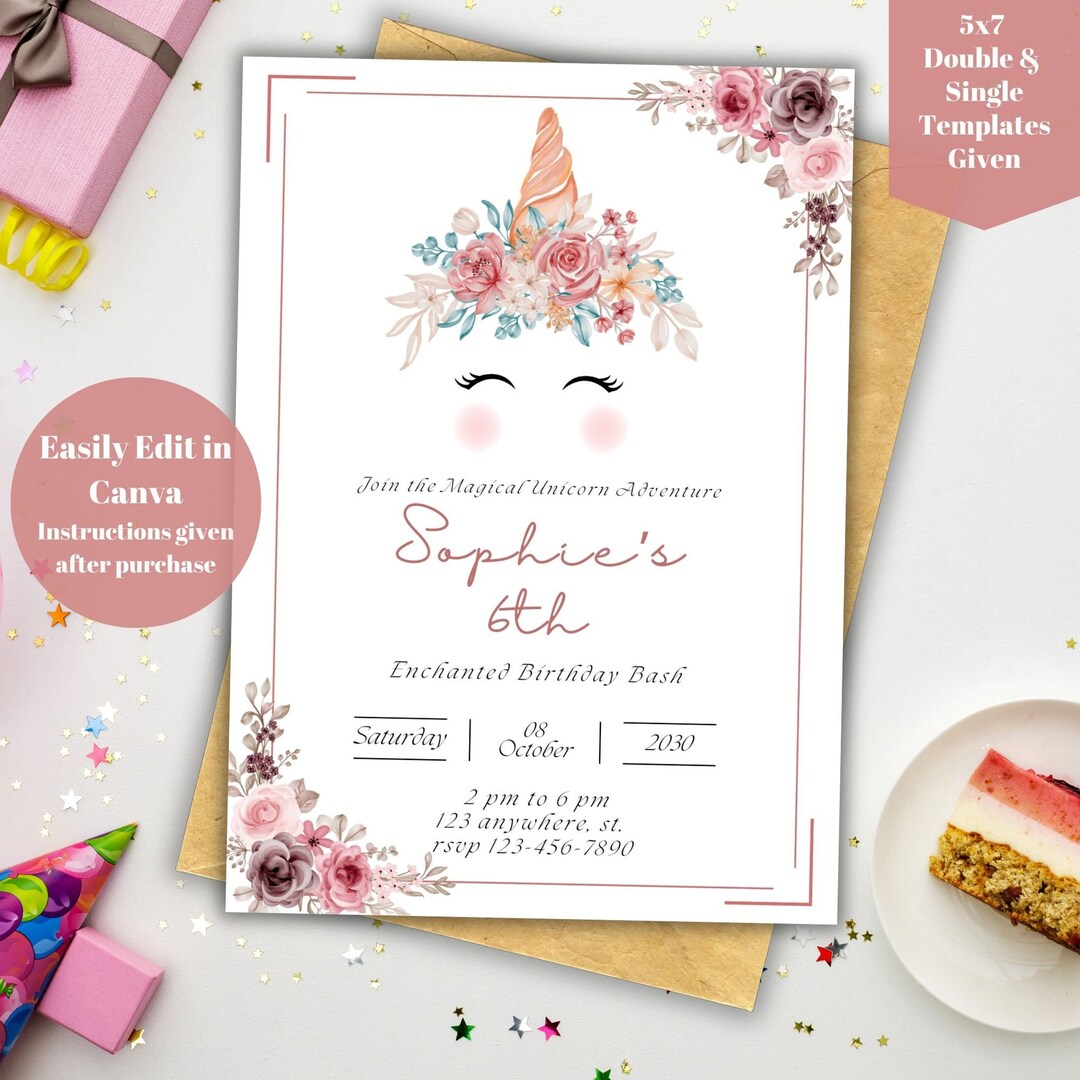 Editable Unicorn Birthday Invitation, Fantasy Party, Kid Birthday, Girl ...