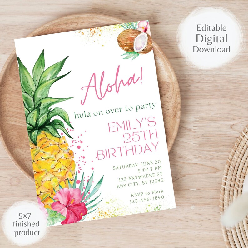 Editable Luau Invitation, Hawaiian Theme Birthday, Tropical Birthday ...