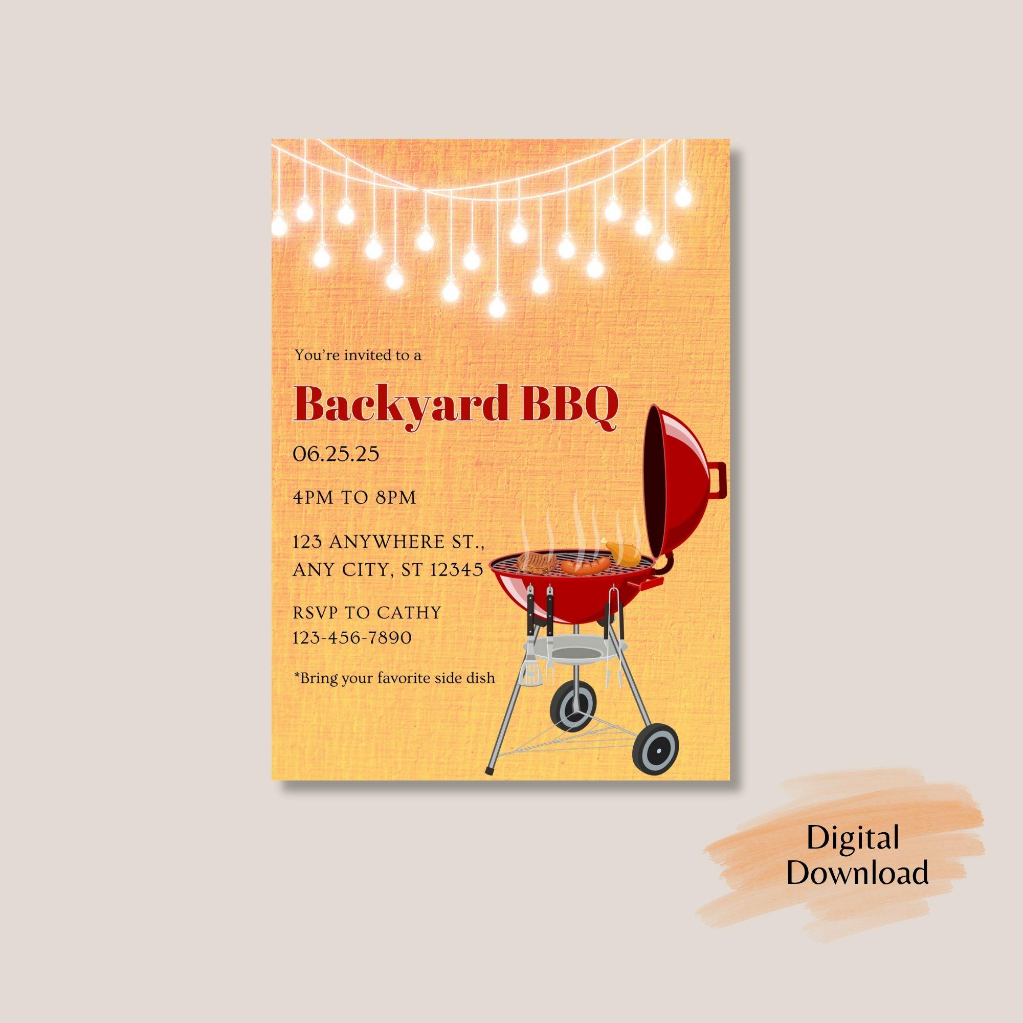 Printable Family BBQ Invitation, Backyard Barbeque Invitation, BBQ ...