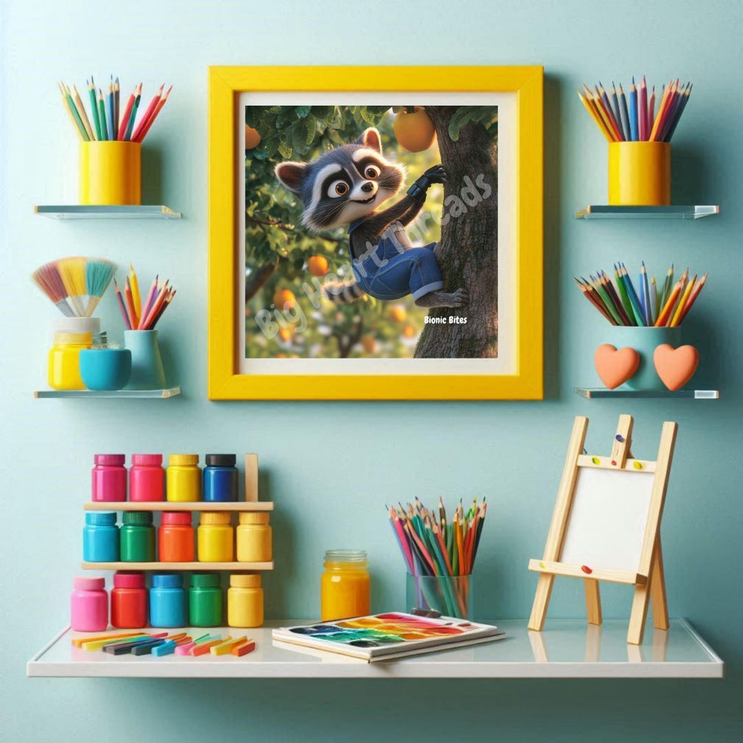 Bionic Bites Raccoon Art – Inclusive Woodland Animal Wall Art – Digital ...