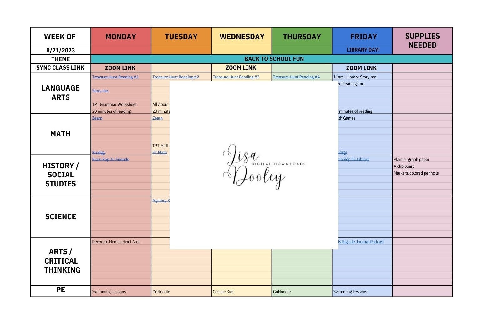 Simple Homeschool Lesson Planner Google Sheets Download - Etsy