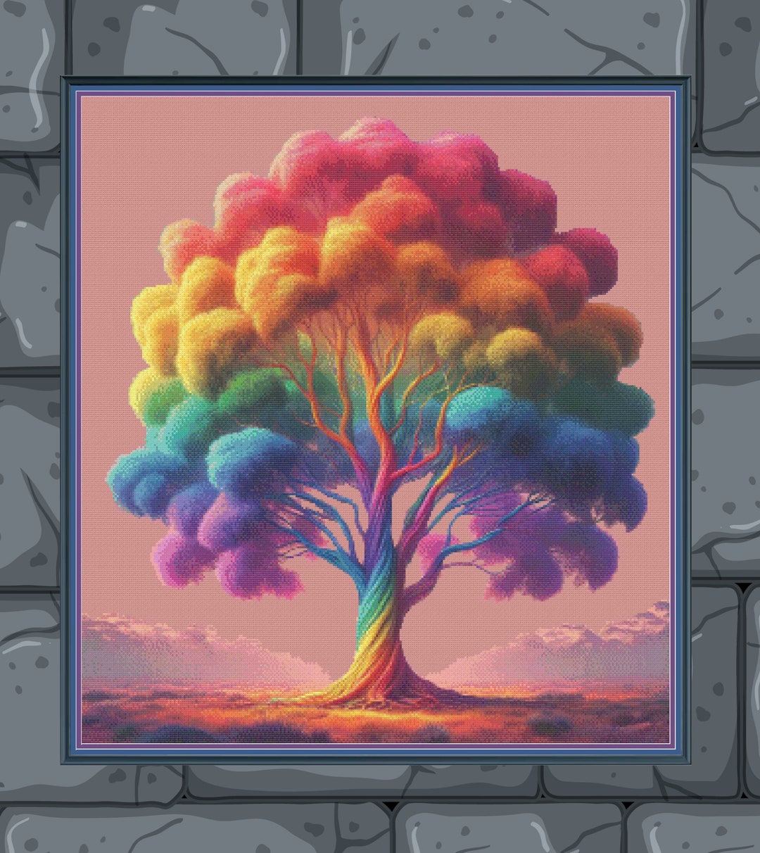 Watercolor of a Rainbow Tree. Large Cross Stitch. PDF Download Pattern ...