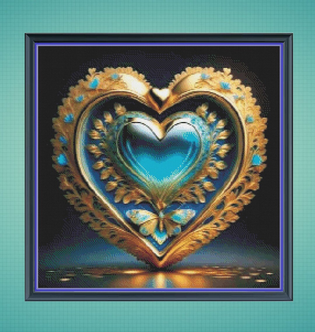 Blue and Gold Heart Counter Cross Stitch PDF Download - Etsy