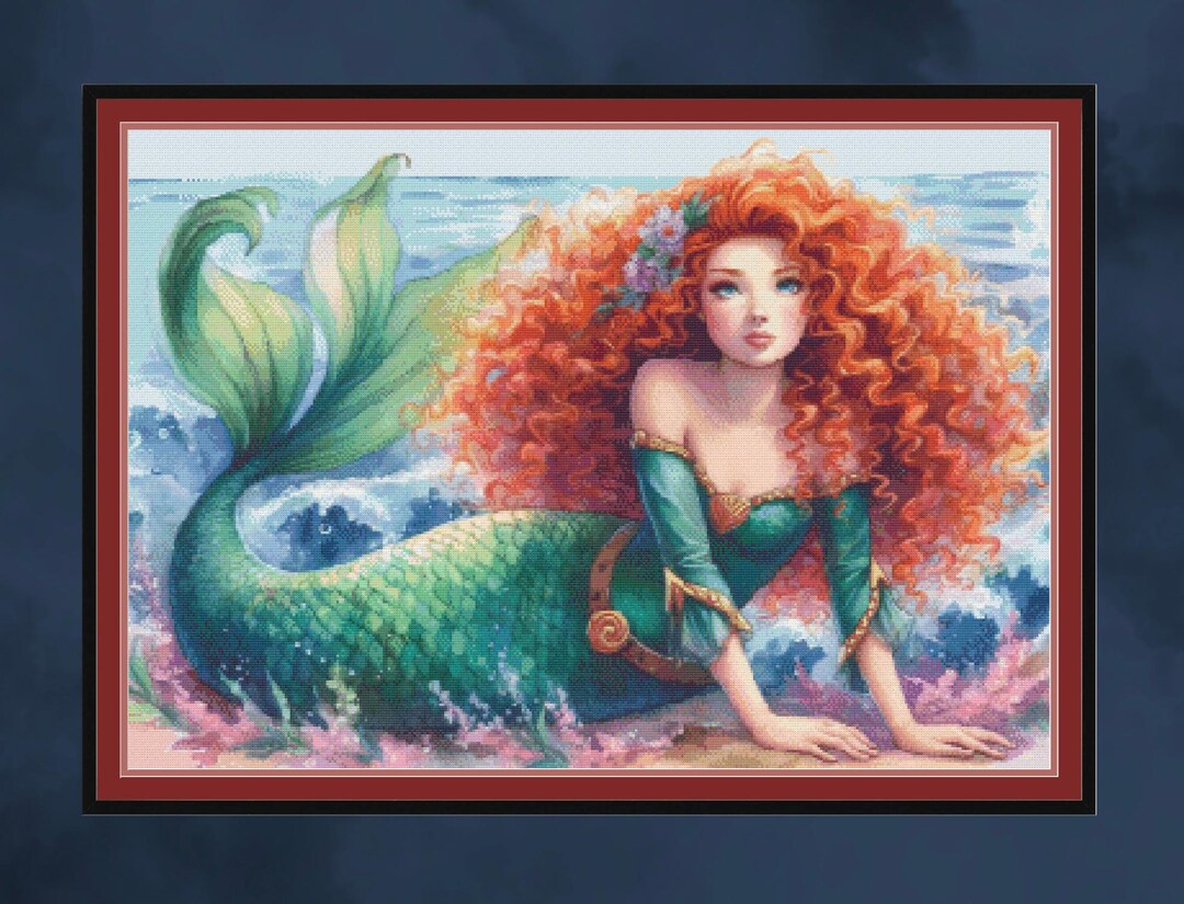 Watercolor Merida as a Mermaid. Large Cross Stitch. Pattern Keeper ...
