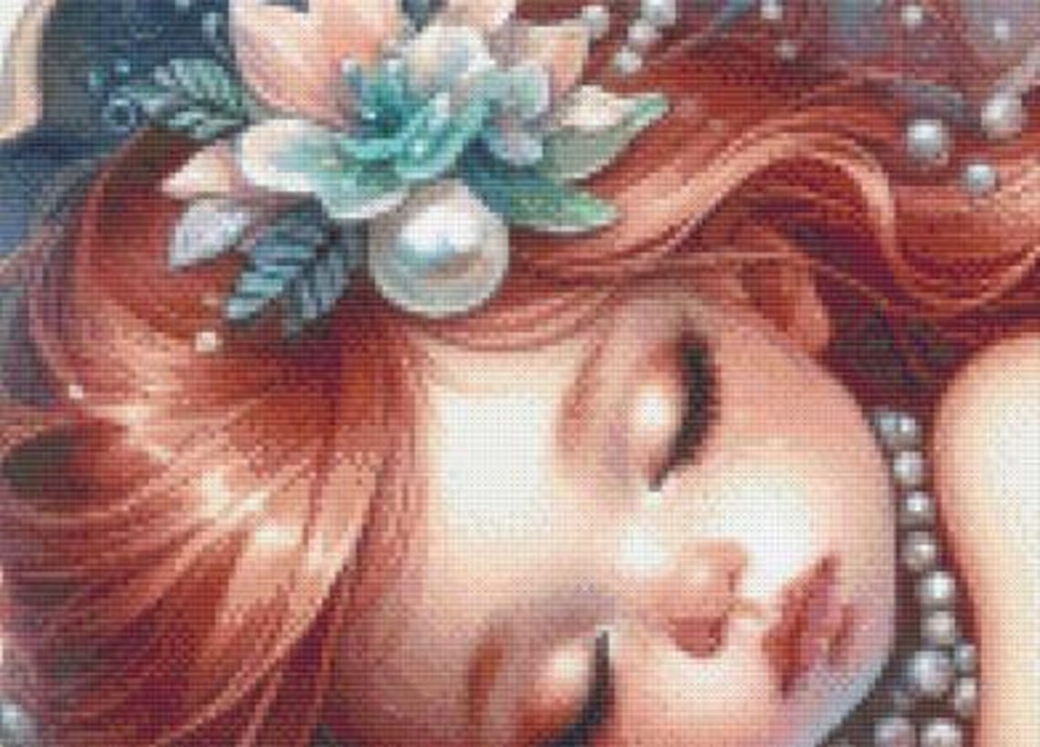 Watercolor. Mermaid Child Sleeping. Large Cross Stitch. Pattern Keeper ...