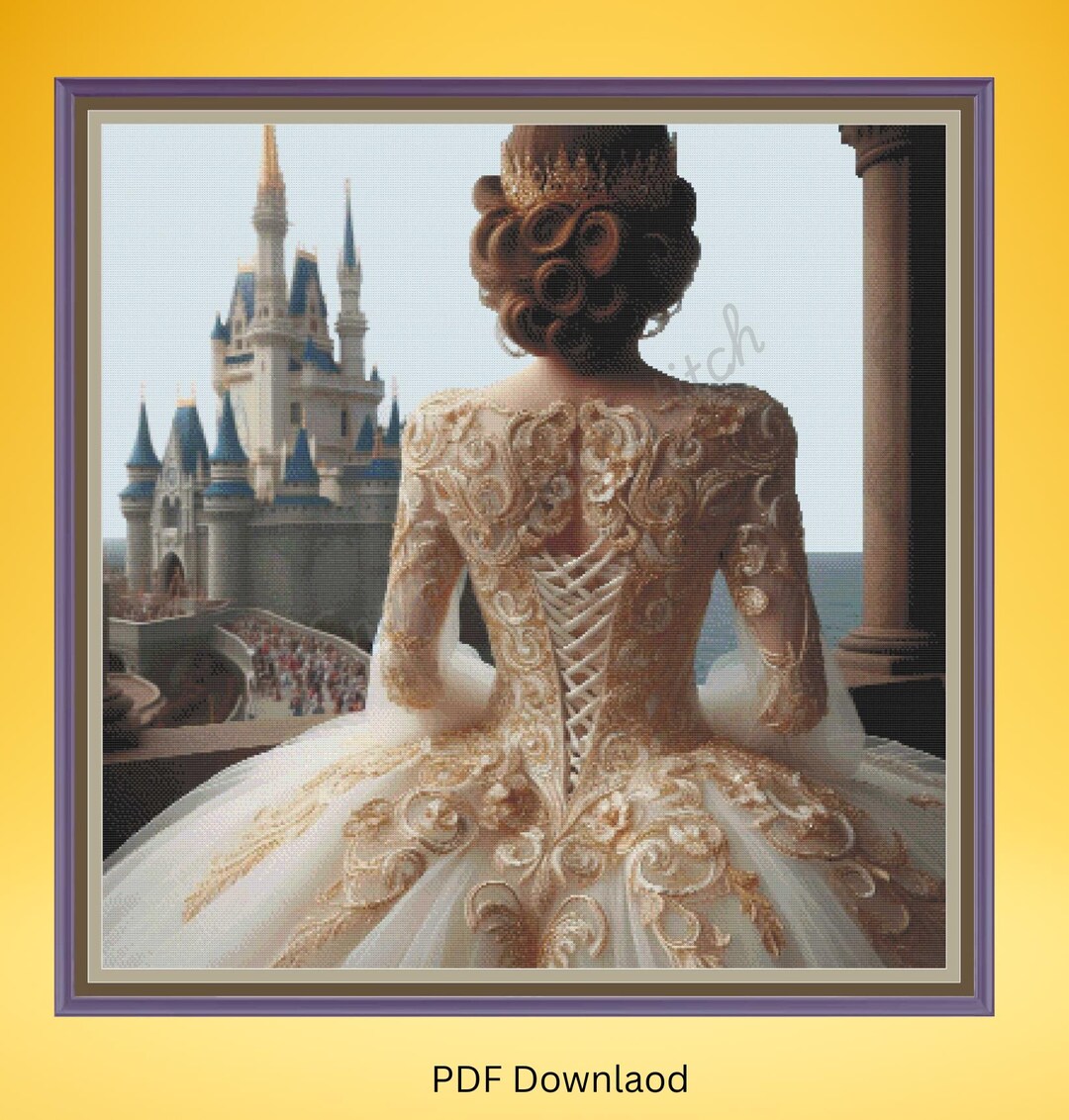 Princess With a White and Gold Gown. Large Cross Stitch. PDF Download ...