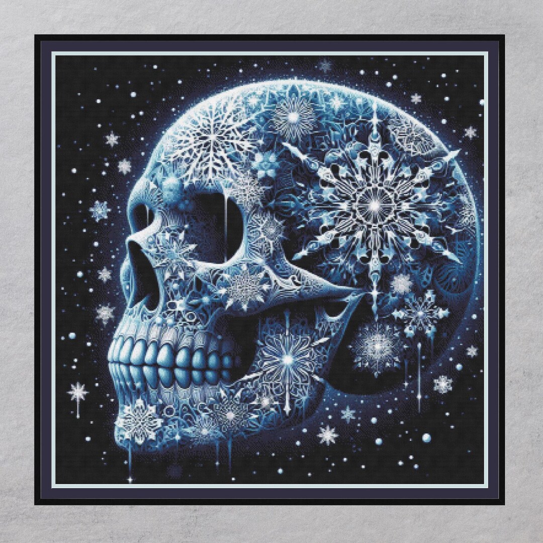 Skull With Blue Snowflakes. Large Cross Stitch. Pattern Keeper/markup ...