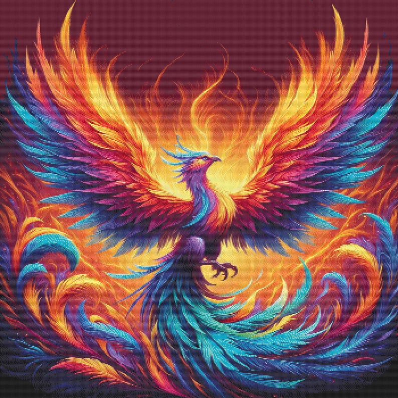 Red and Blue Phoenix. A Large Cross Stitch, 350w X 350h Stitches. PDF ...