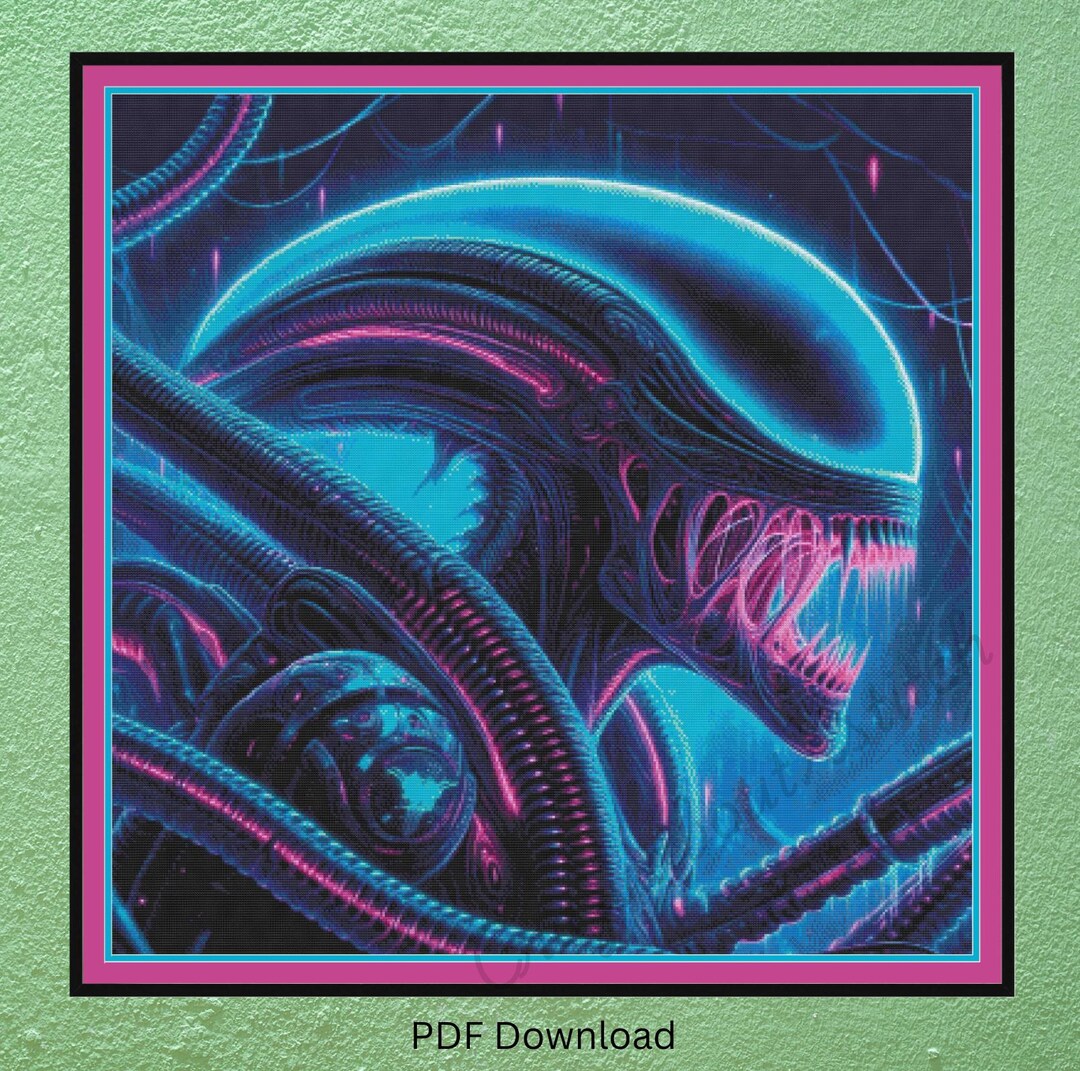 Neon Xenomorph, Alien. Large Cross Stitch. Pattern Keeper/markup ...