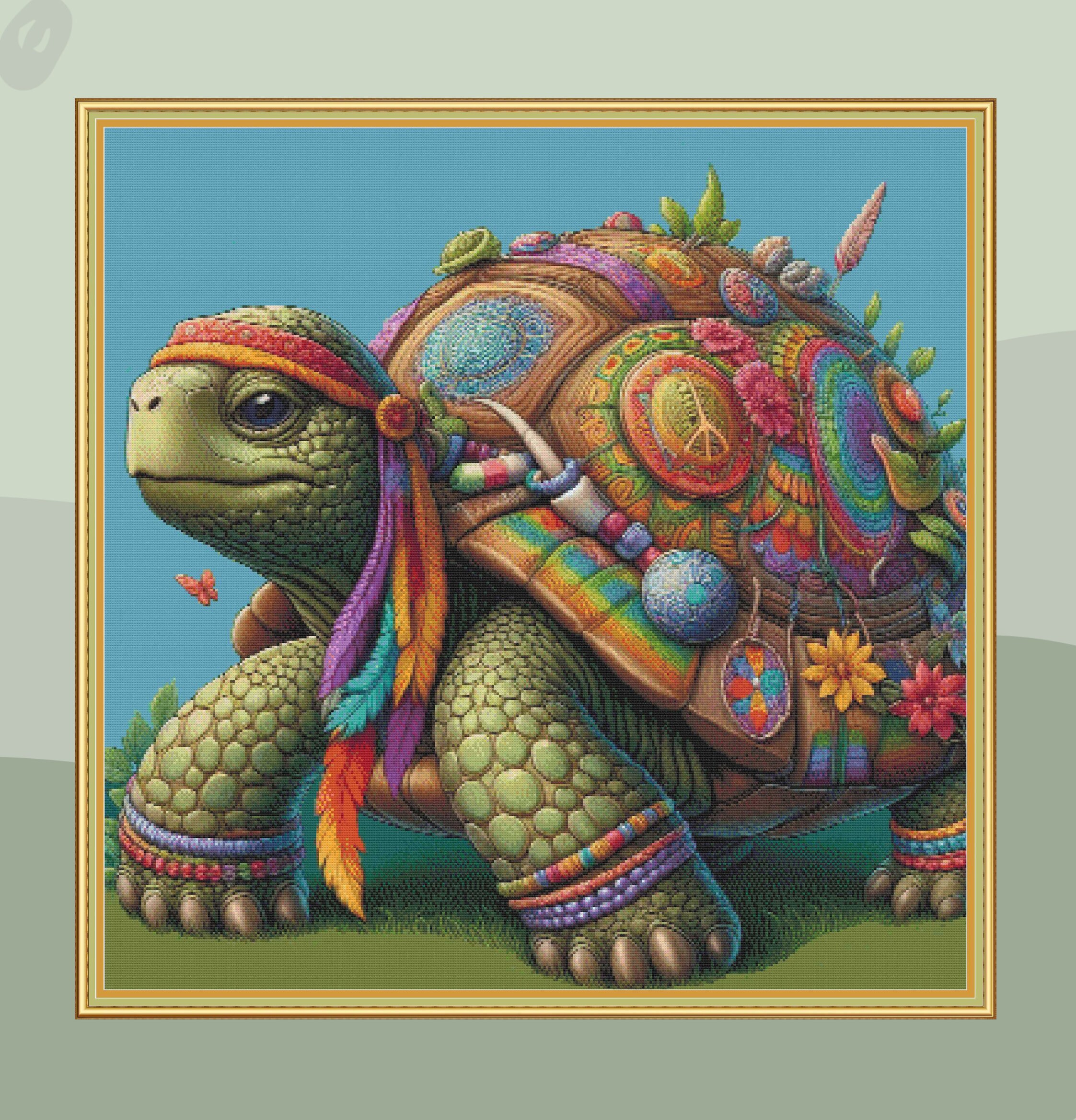 Hippie Turtle. A Large Counter Cross Stitch. PDF Download Patter/charts ...