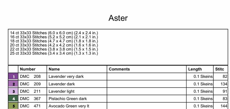 Aster, Mini/small Cross Stitch. Pattern Keeper/markup Compatible. DMC ...